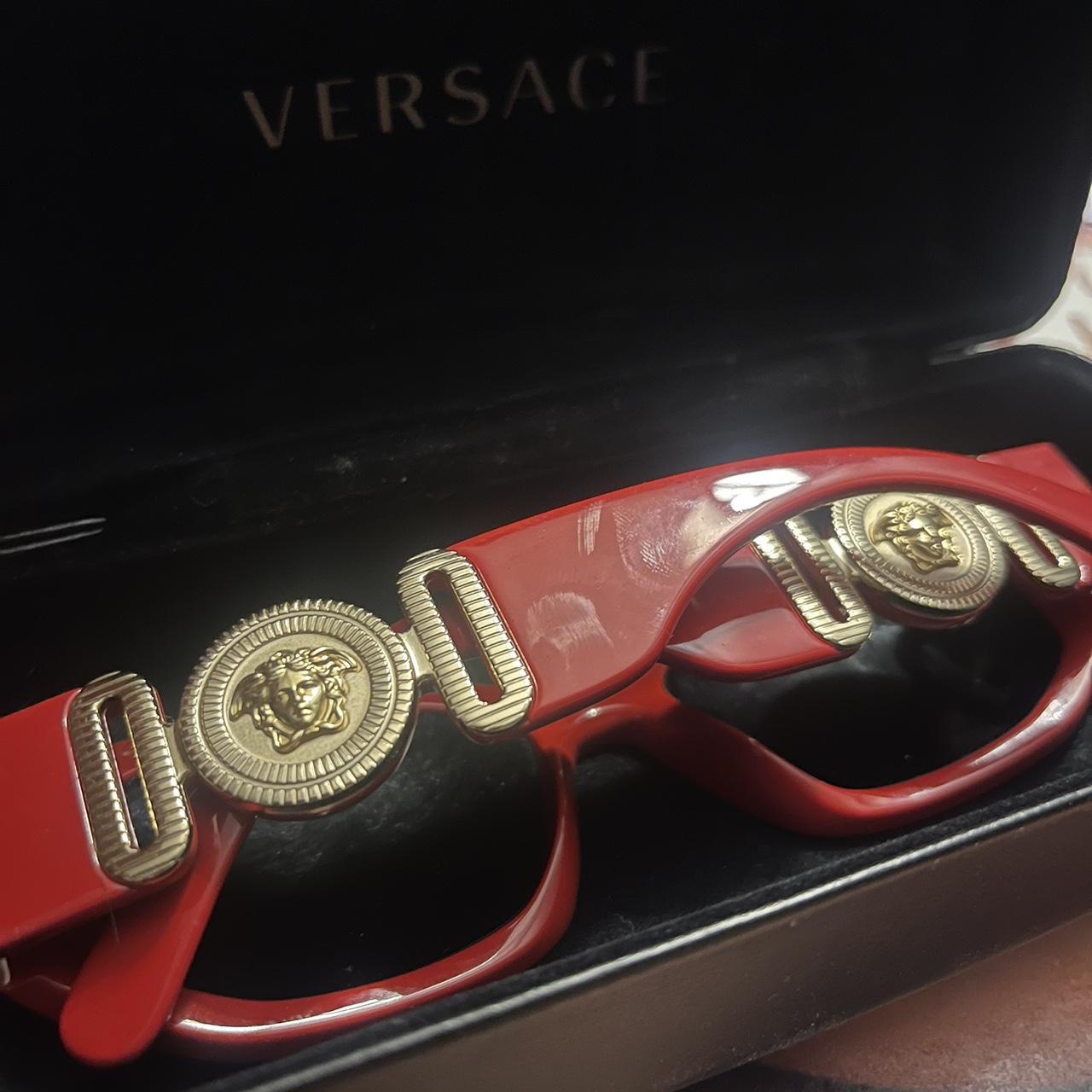 Versace Women's Red and Gold Sunglasses | Depop