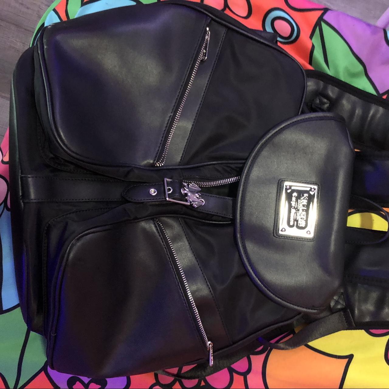 Killstar LARGE black backpack with silver bat... - Depop