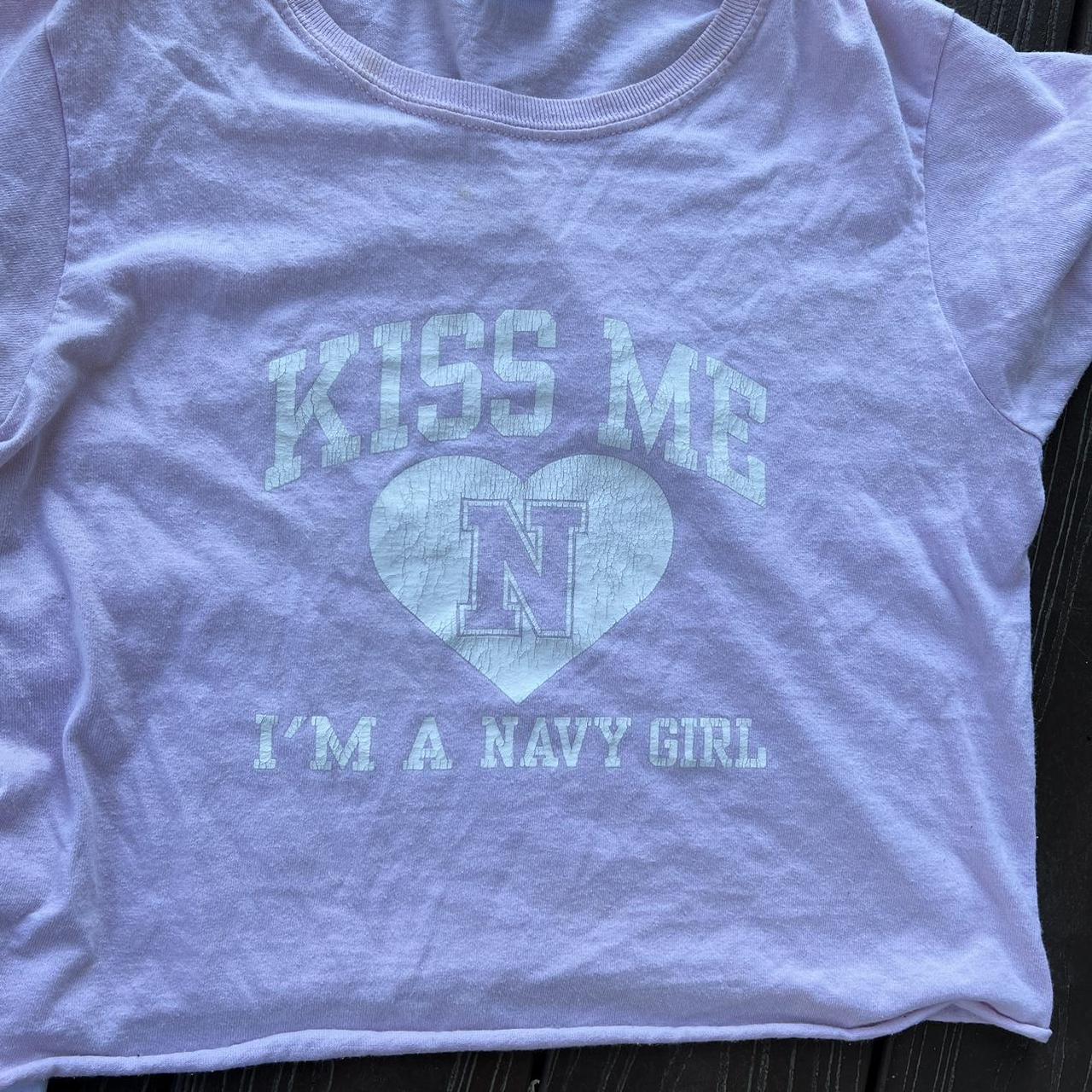 Y2K Kiss me, I’m a navy girl baby tee 🟦Great Fade... - Depop