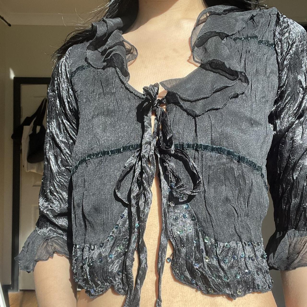 Gorgeous vintage fairycore black tie up top with... - Depop