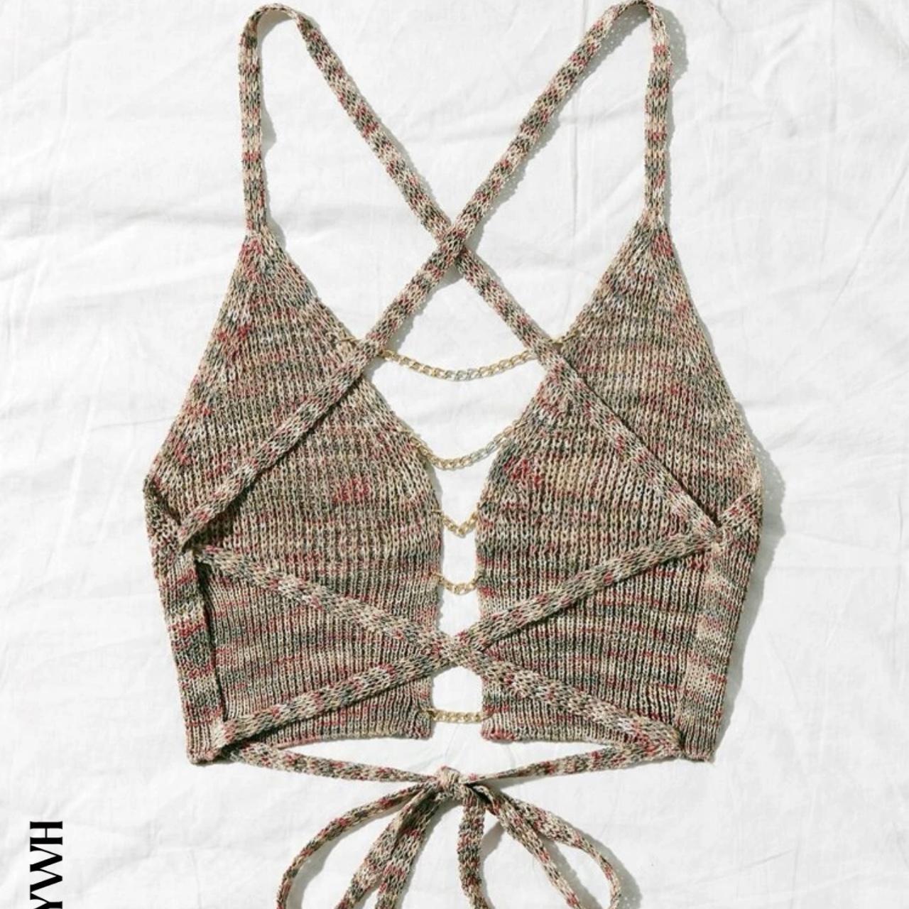 Knitted crochet chain top Never worn as too small... - Depop