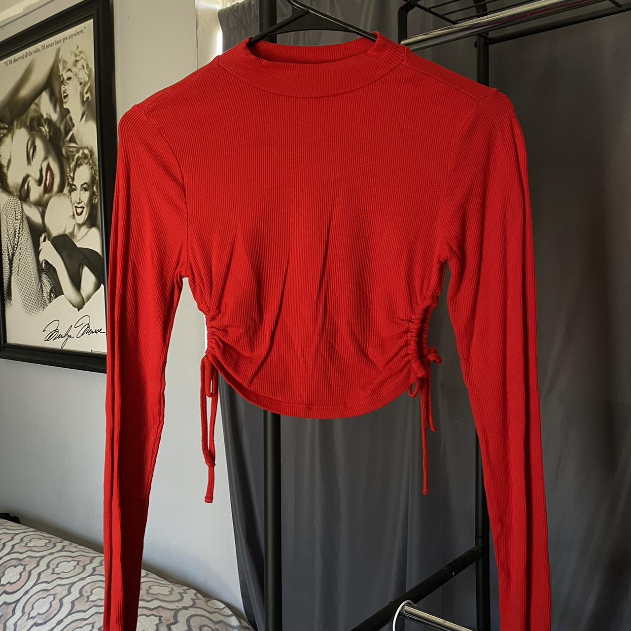 super cute red crop top (xs/s) adjusts on the side... - Depop