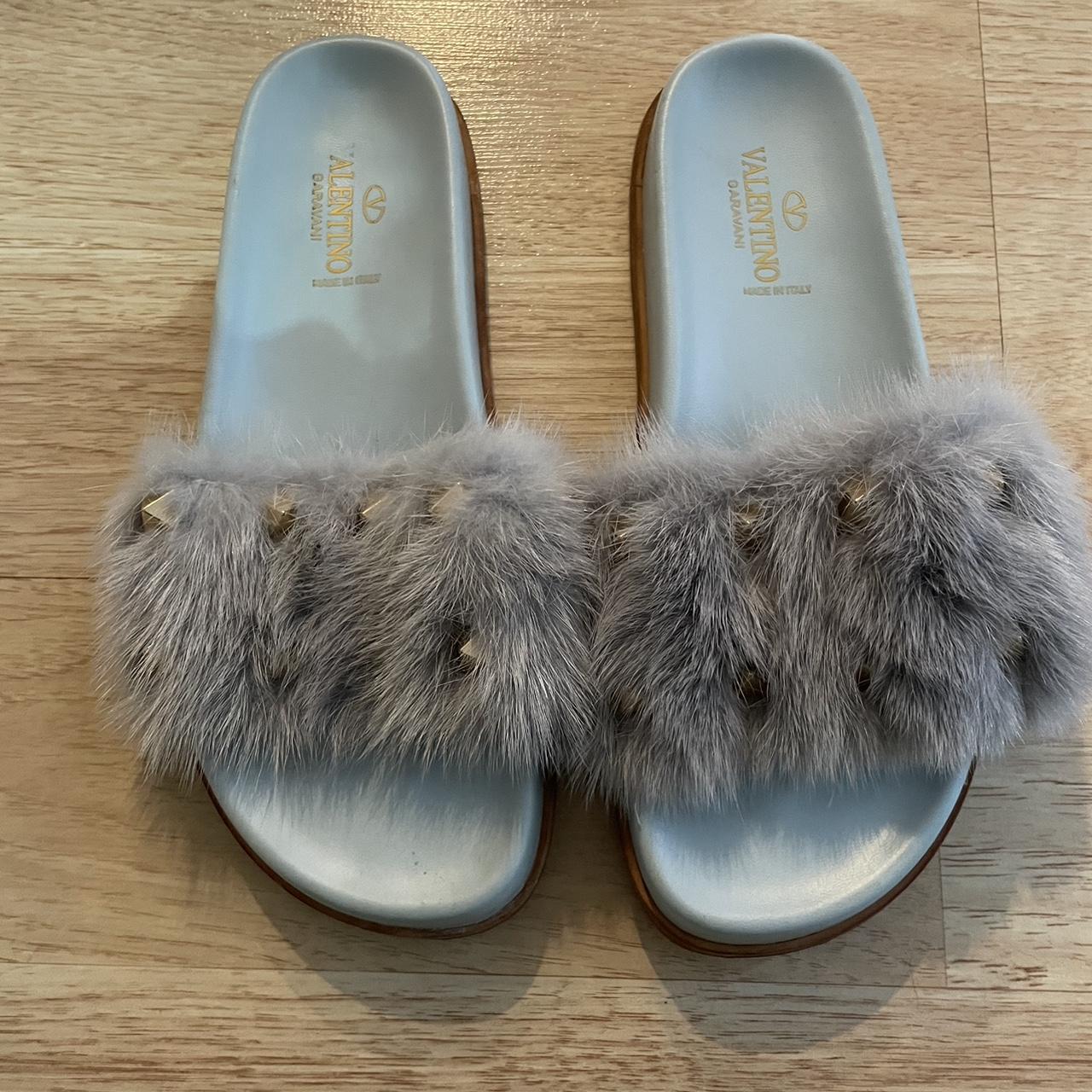 Valentino Rockstud mink slides size 36 - Depop