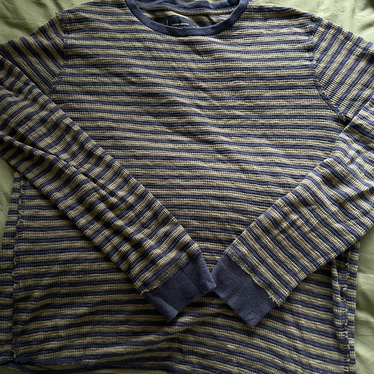 Lucky brand long sleeve ribbed olive green and navy... - Depop