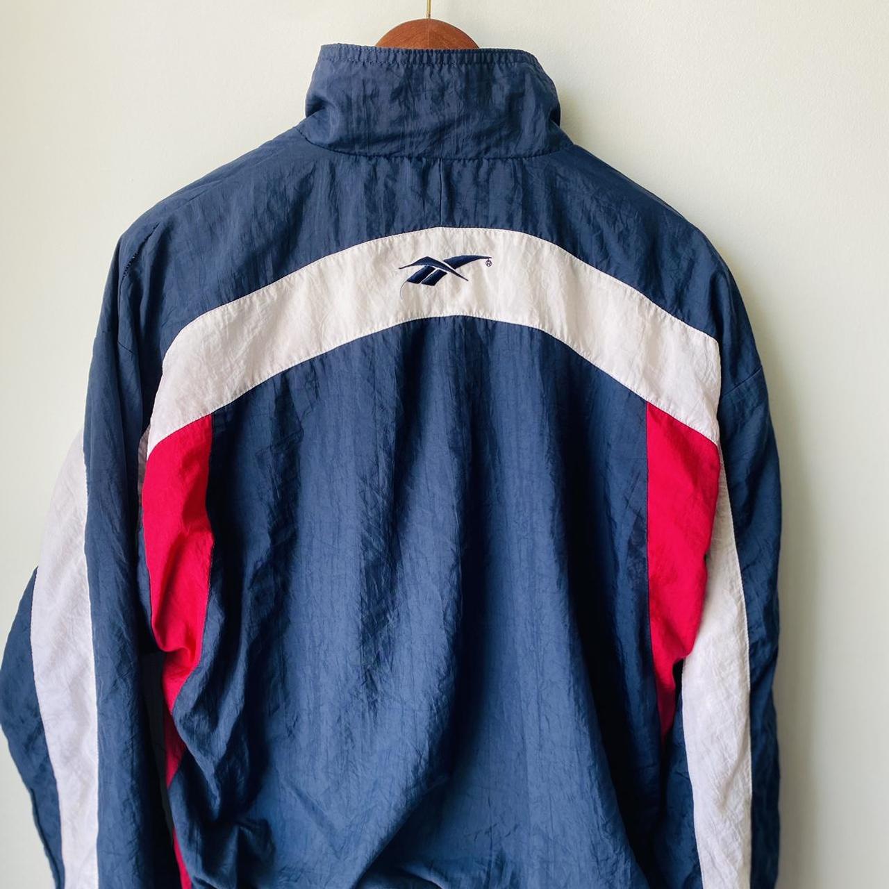 Vintage Red White and Blue Reebok Flag Windbreaker -... - Depop