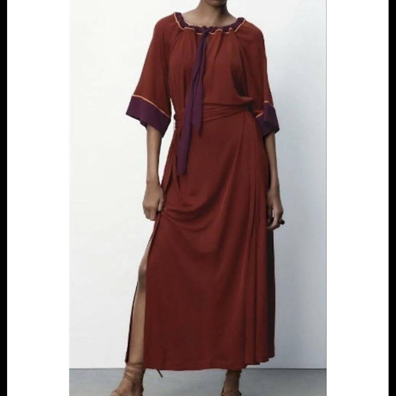 Zara Women's Burgundy Dress | Depop
