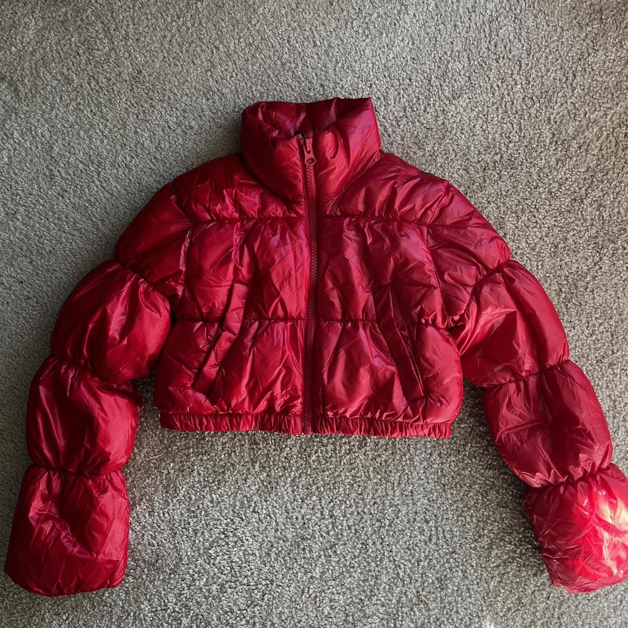H&M Red Puffer Cropped Jacket size XS (did not wear) - Depop