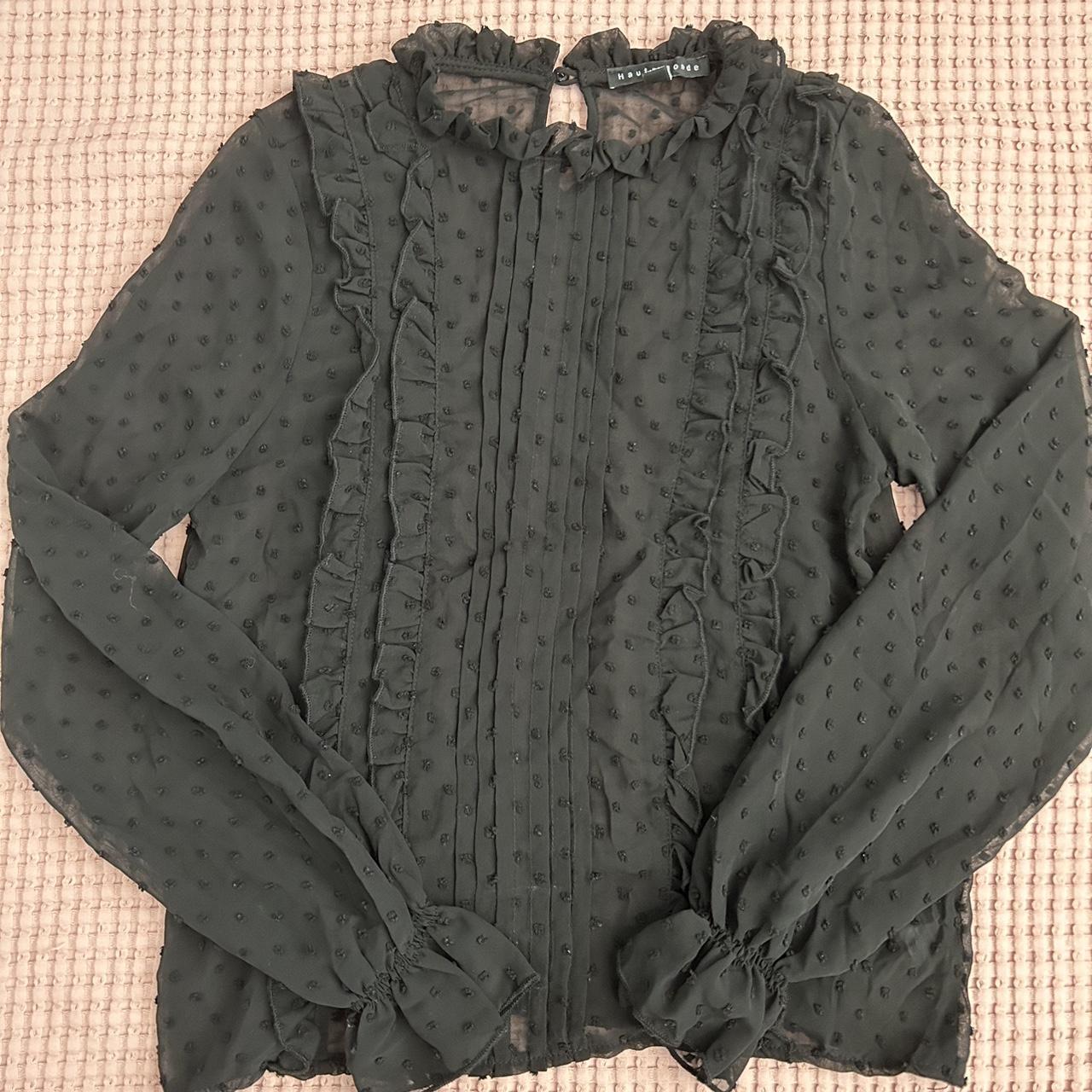 black sheer pleated blouse could work nicely for a... - Depop