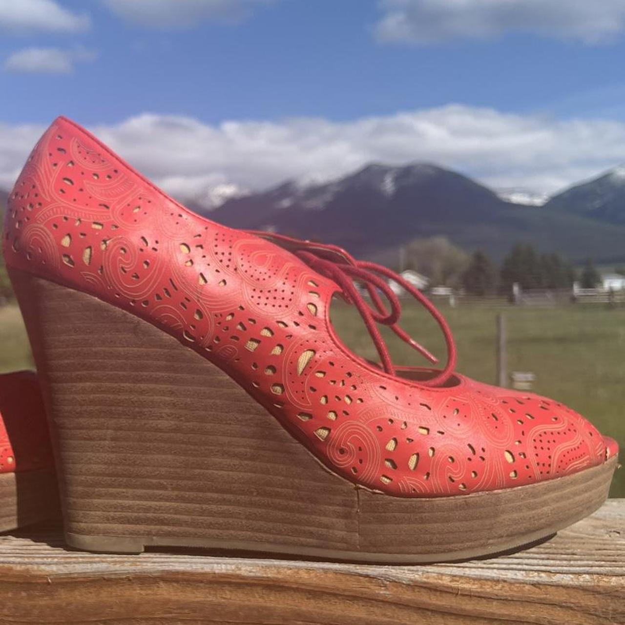 Red Wedge Heels Restricted brand red wedge heels... - Depop