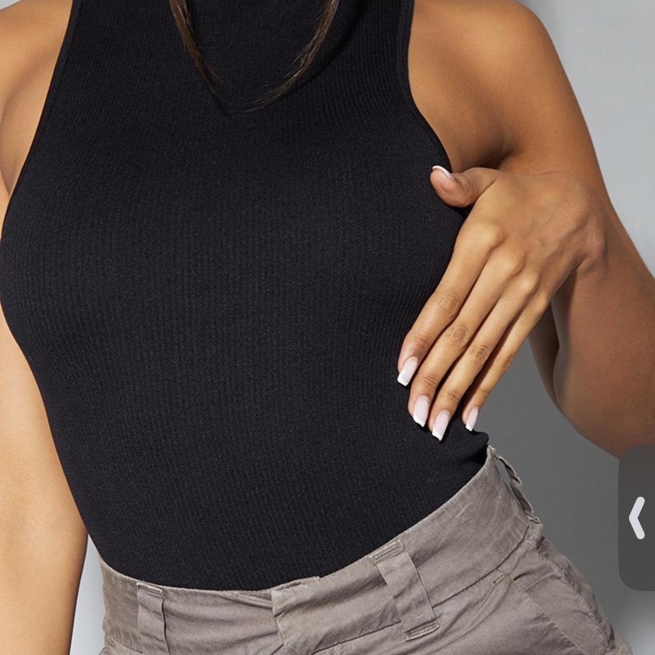 Black Structured Contour Racer Neck Ribbed... - Depop