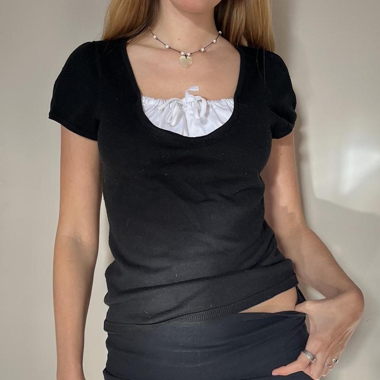 Super cute black and white milkmaid style top size... - Depop