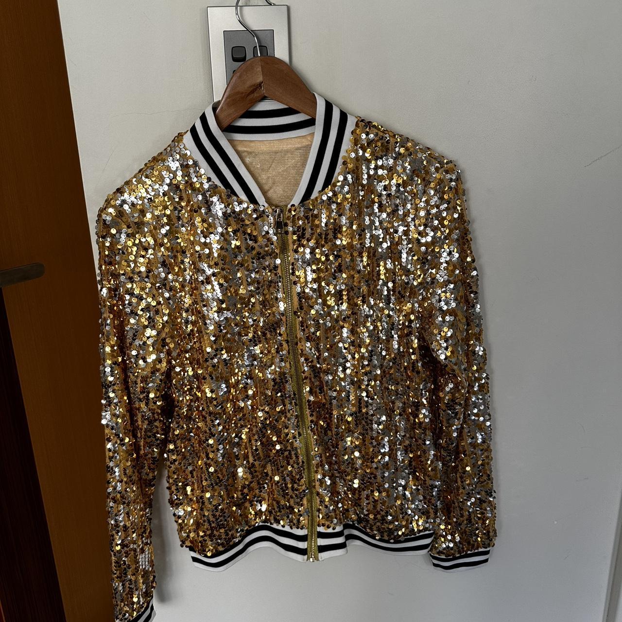 Gold sequin bomber jacket #sequinjacket #sparkle... - Depop