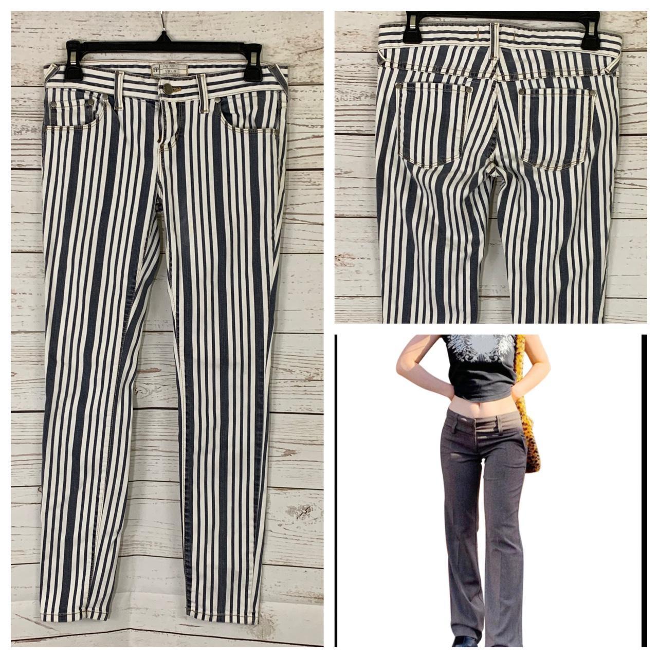 Free People Conductor Stripe low rise skinny pant... - Depop
