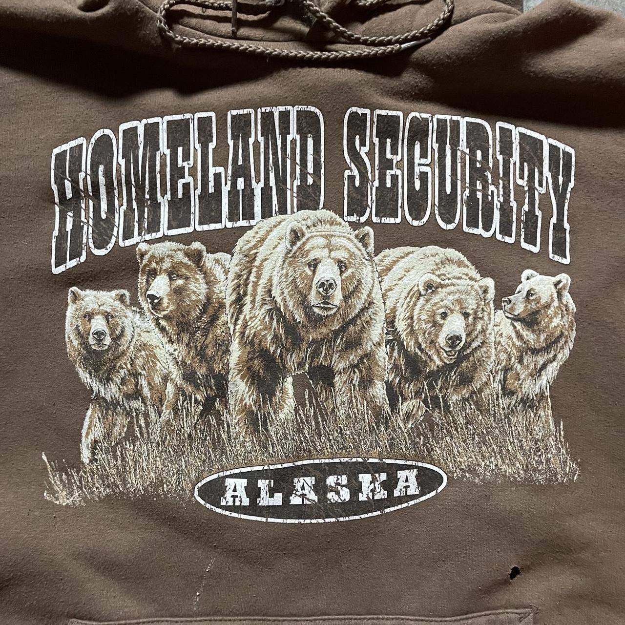 vintage homeland security alaska nature brown hoodie... - Depop