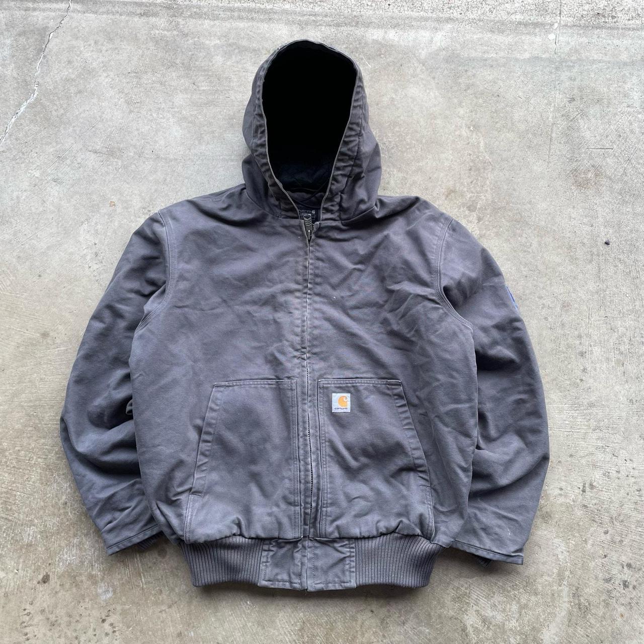 VINTAGE GRAY CARHARTT HOODED JACKET ZIP LARGE LOOSE... - Depop