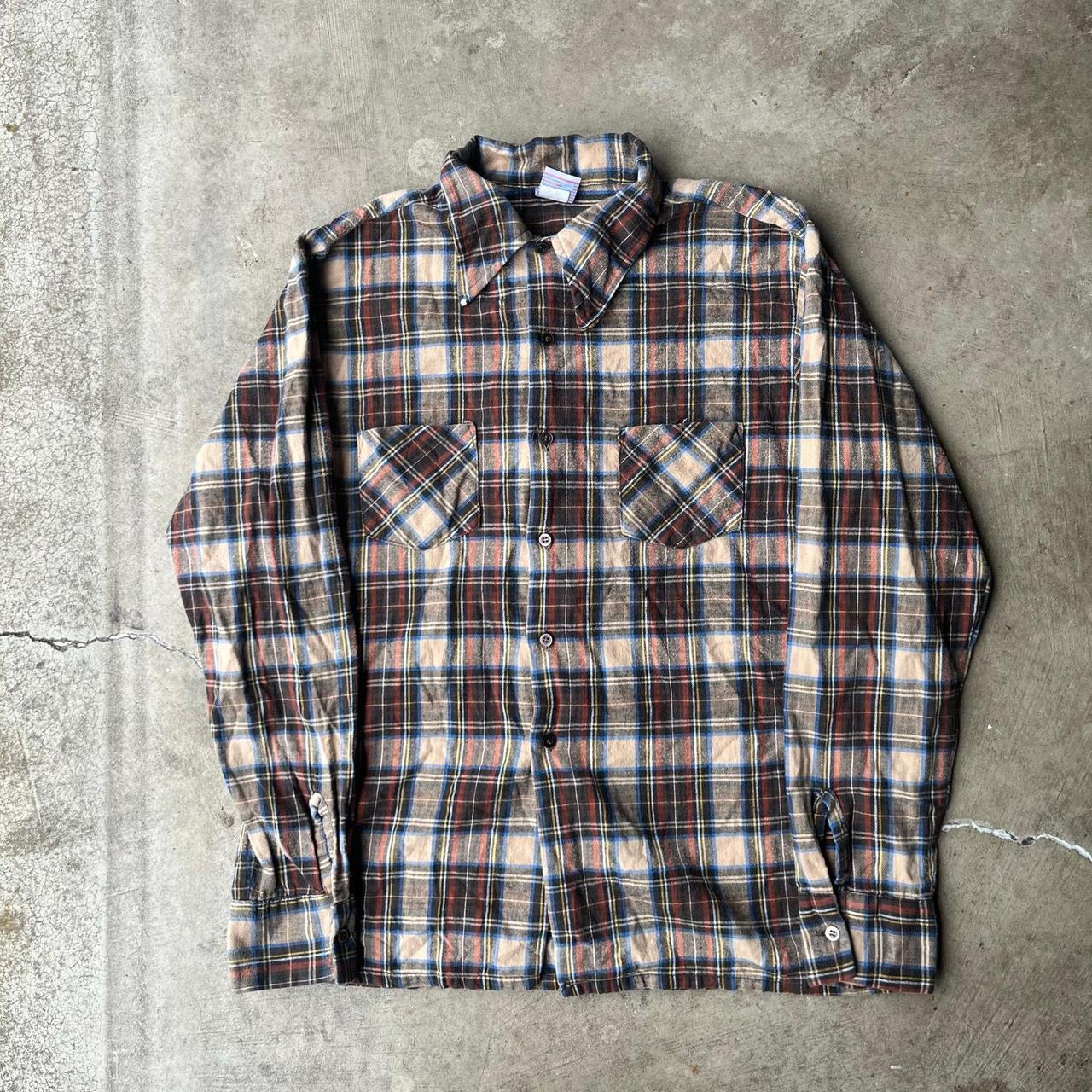 VINTAGE BROWN PLAID SEARS SHIRT BUTTON DOWN... | Depop