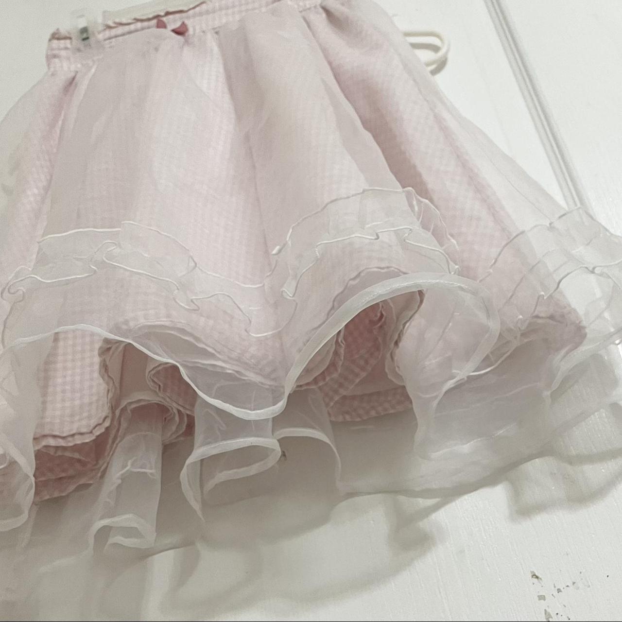 ank rouge skirt ౨ৎ 🩹 baby pink gingham with ruffley... - Depop