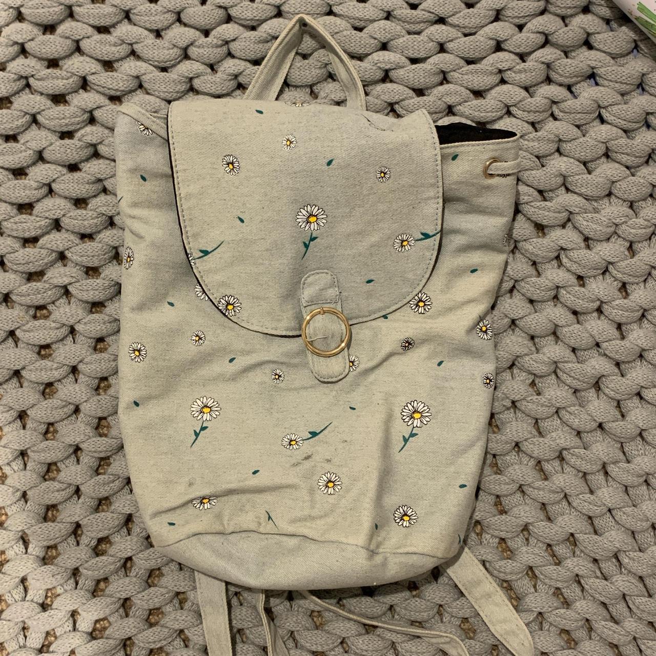 Denim daisy typo backpack Almost perfect... - Depop