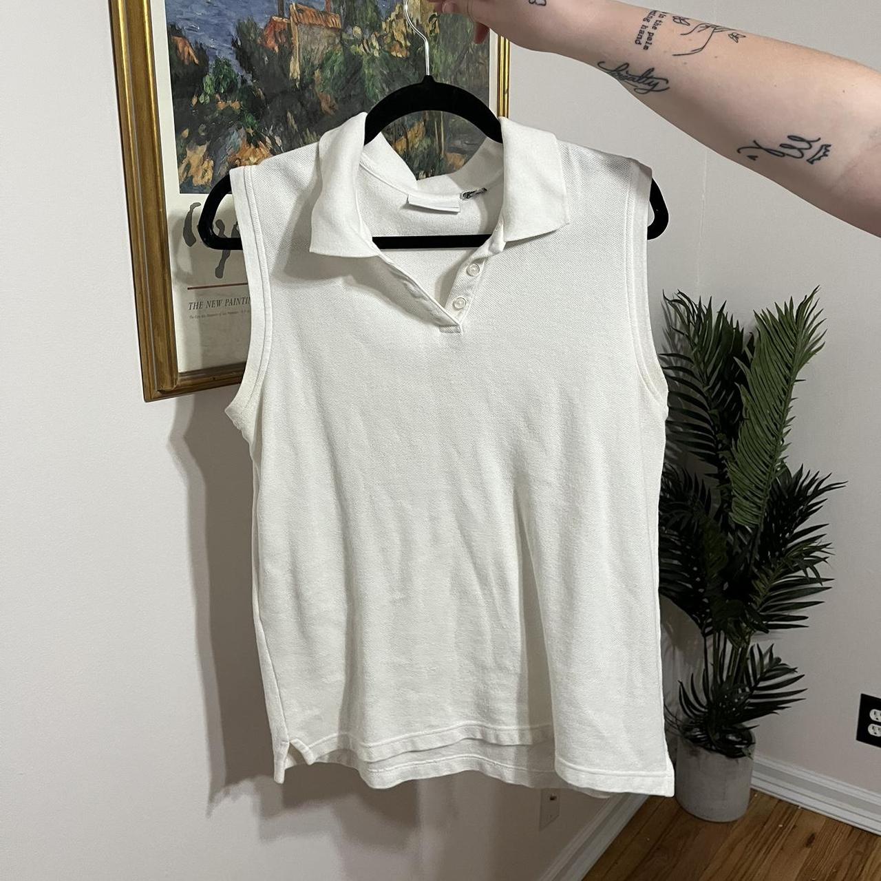 preppy white collared tank tag is missing, fits... - Depop