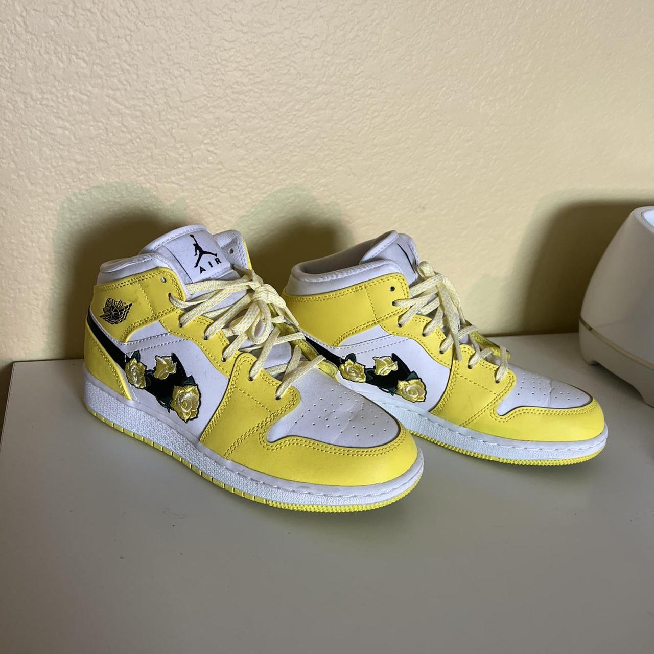 AIR JORDAN 1 MID ROSE PATCH DYNAMIC YELLOW Worn a... - Depop