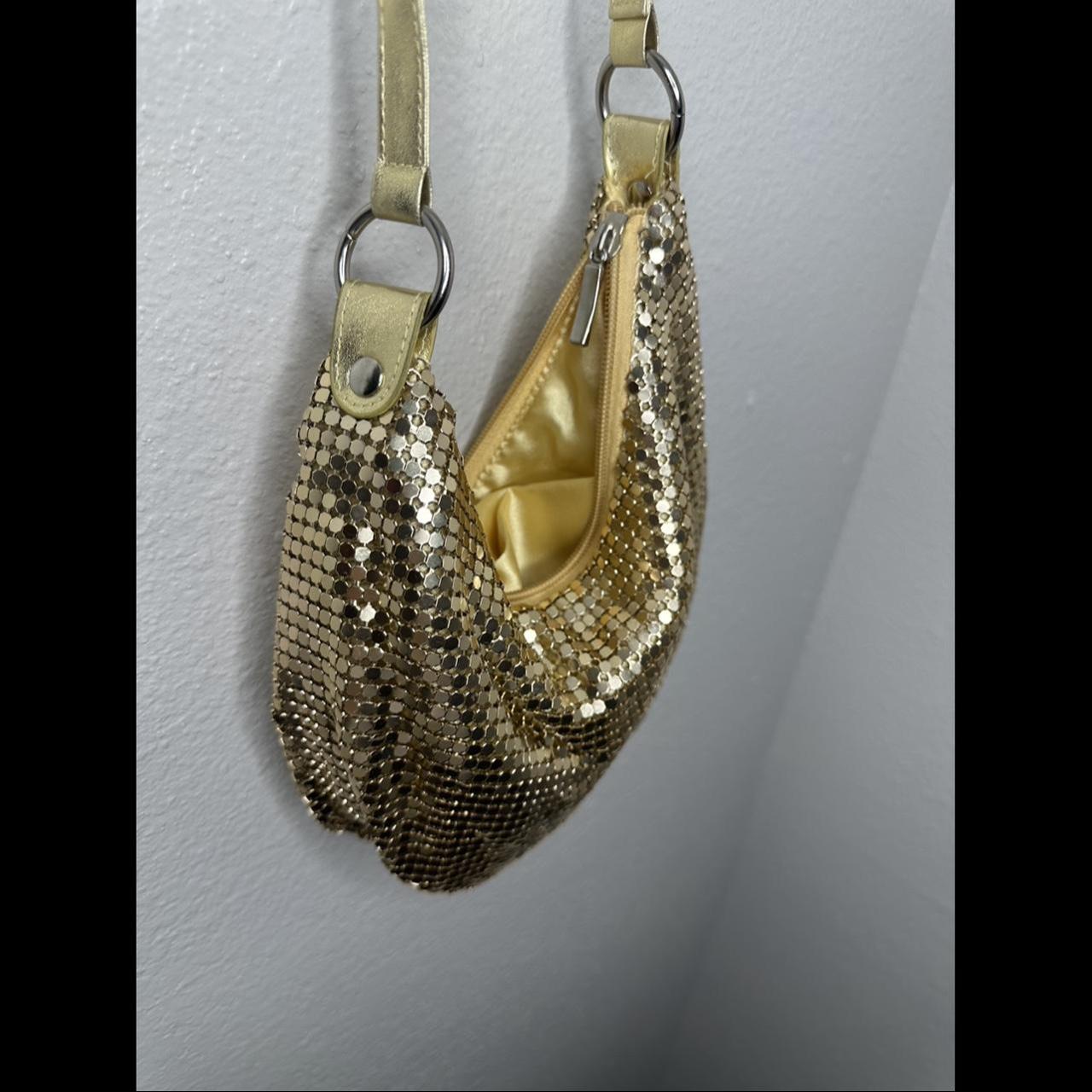 Gold metallic mesh purse Size: small shoulder bag... - Depop