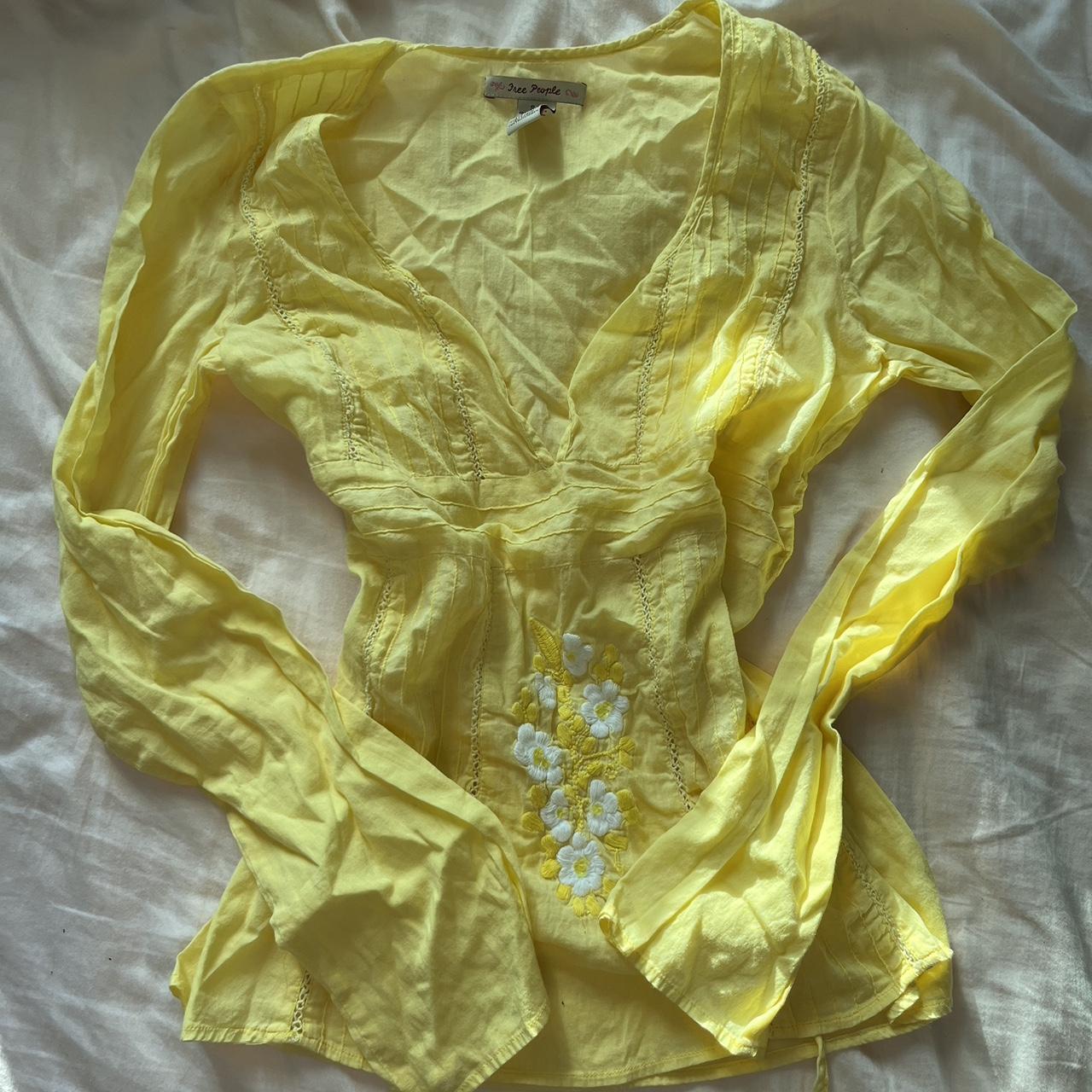 Yellow and white vintage old free people long sleeve... | Depop