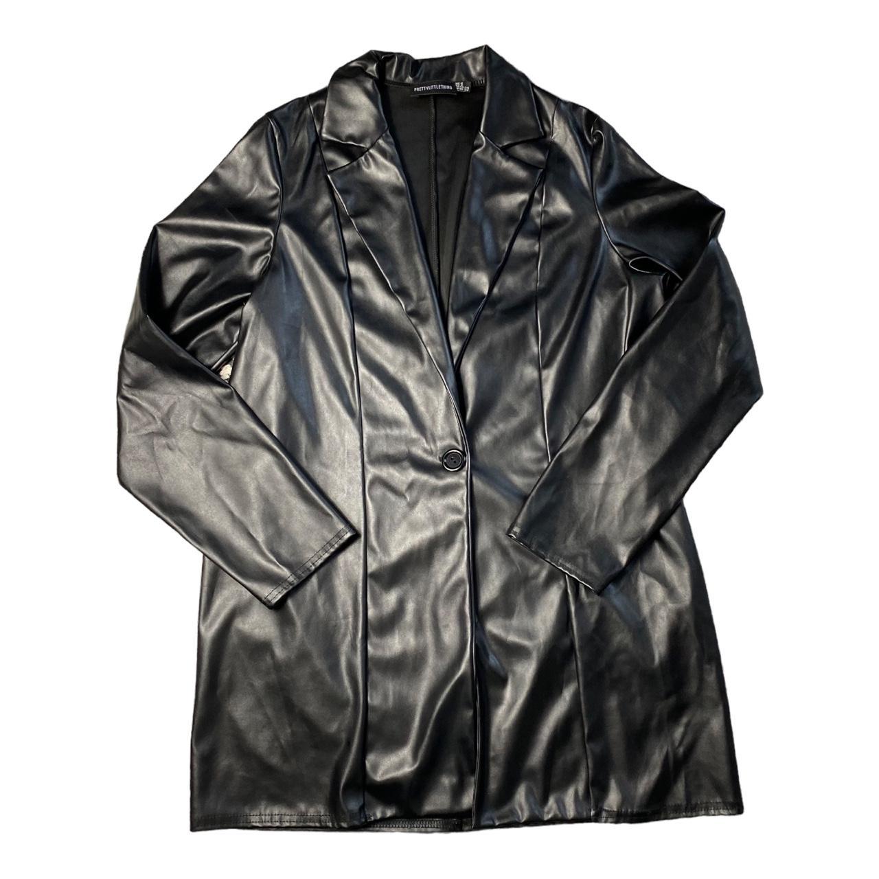Black Faux Leather Jacket PLT trench style shacket... - Depop