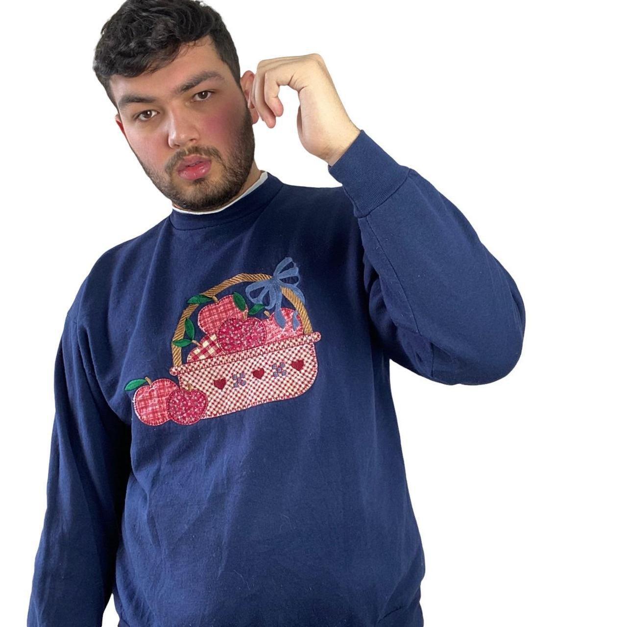 Cottage core jumper Navy embroidered vintage Jumper... - Depop