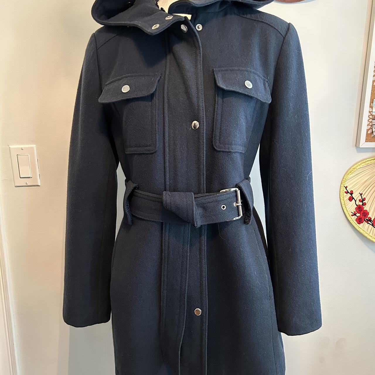 Espirit wool hooded belted jacket. Silver snaps and... - Depop