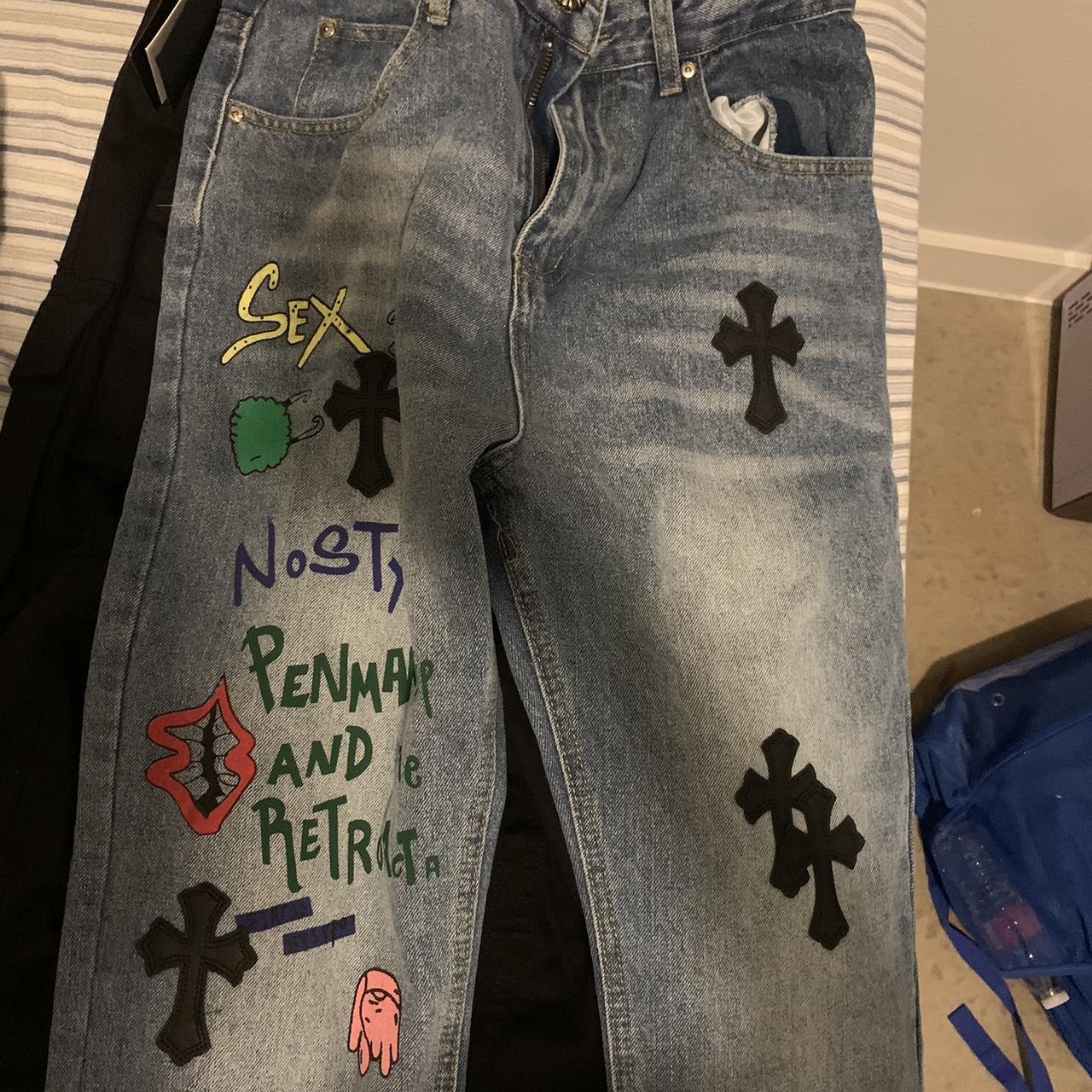 Cross jeans with words and cross buttons Worn like... - Depop