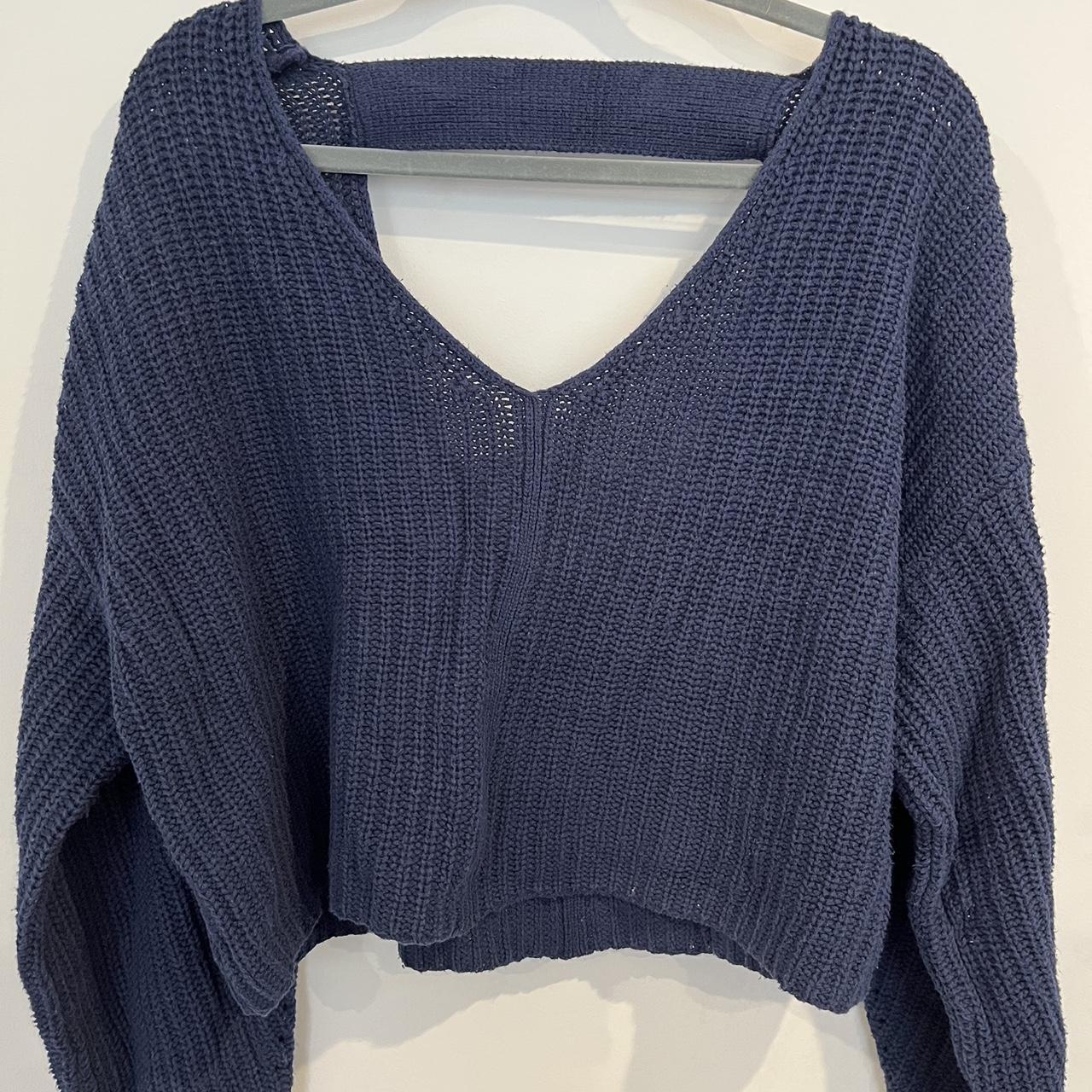 Cropped dark blue sweater with open back. Fits off... - Depop