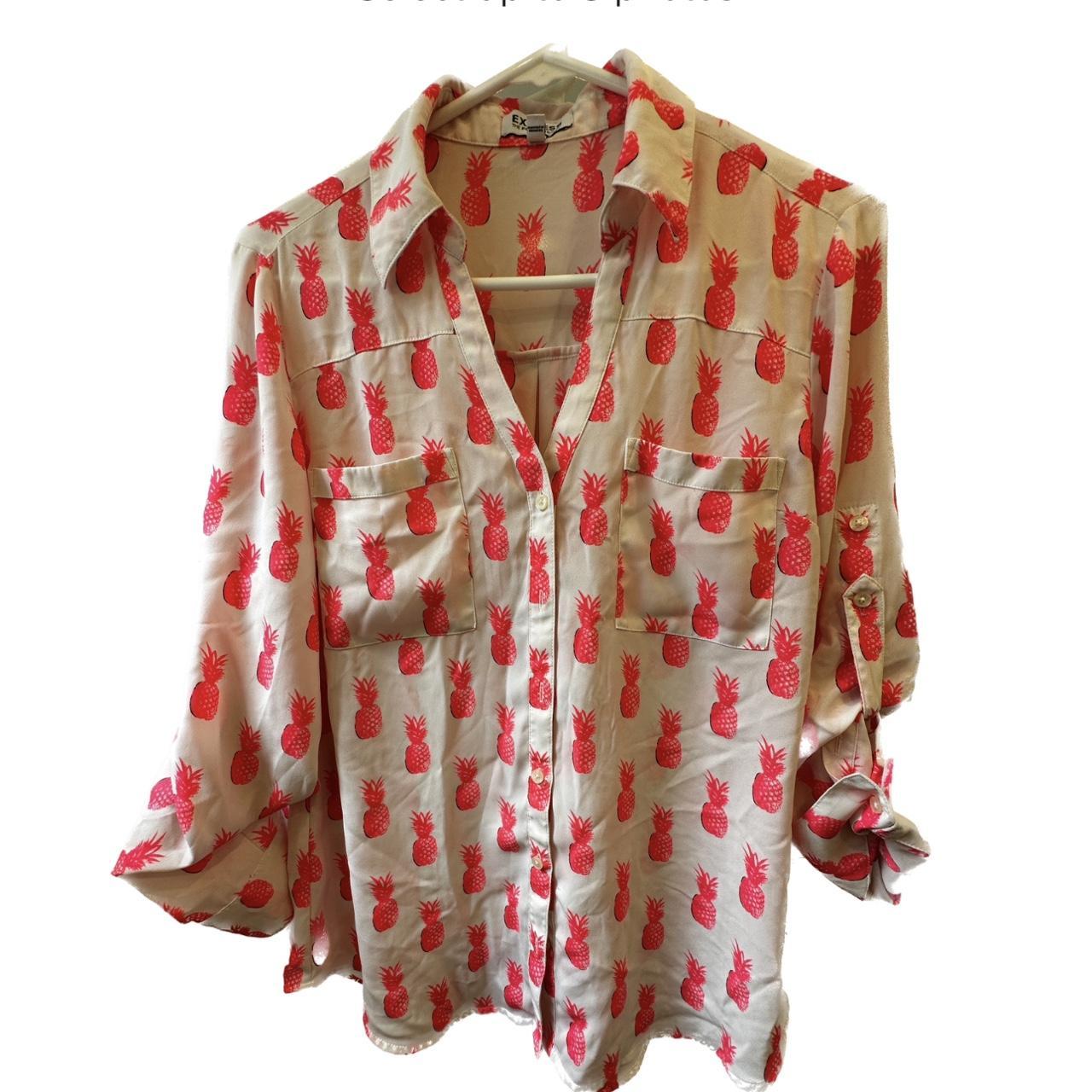 Pineapple Women's Pink and White Blouse | Depop