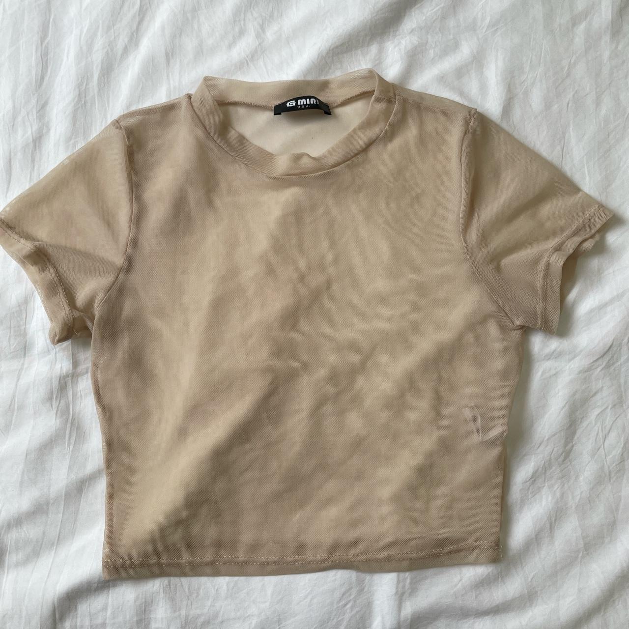 Mesh tan crop top size is medium, but it might fit a... - Depop