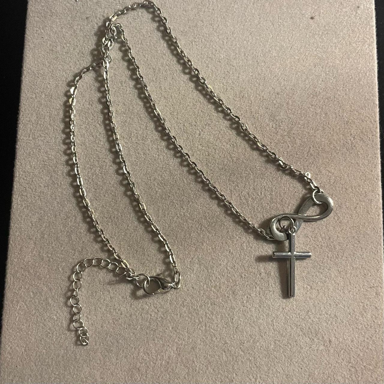 Cross and Infinity Symbol Silver Tone Necklace... | Depop