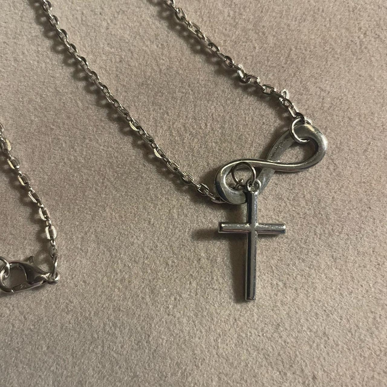 Cross and Infinity Symbol Silver Tone Necklace... | Depop