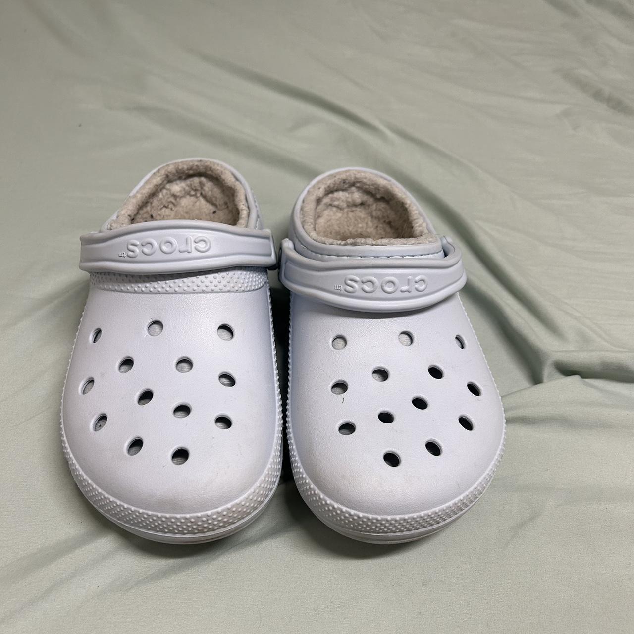 Fuzzy light blue crocs Pretty good condition Size... - Depop