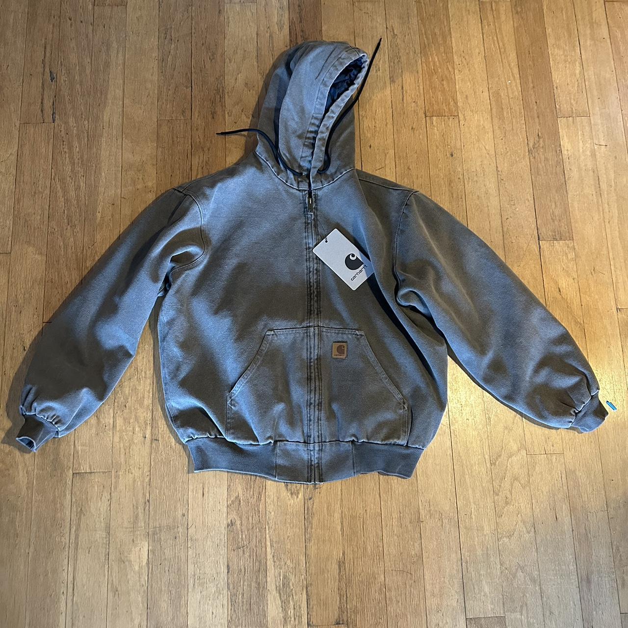 grey khaki Carhartt hooded work jacket XL and fits... | Depop