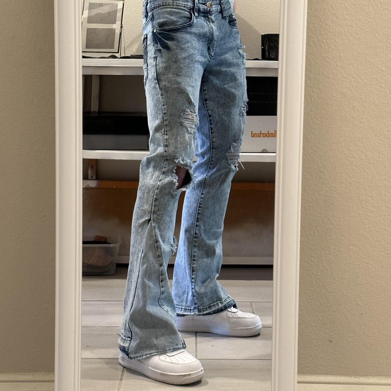 Custom flared distressed denim pants Can’t get these... - Depop