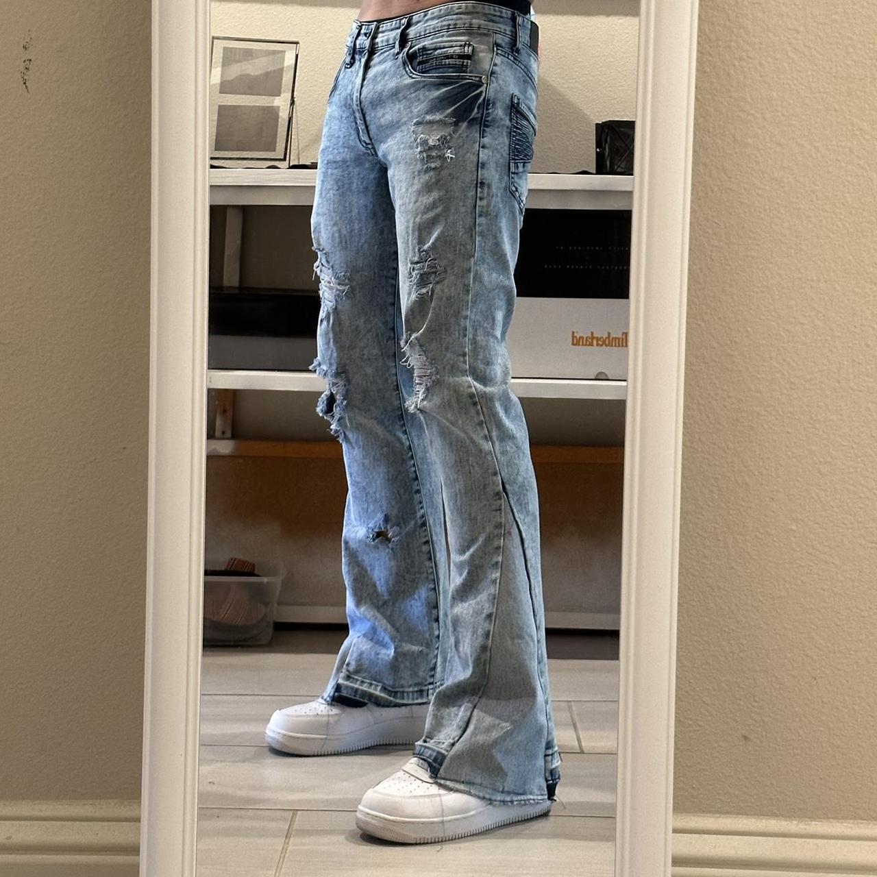 Custom flared distressed denim pants Can’t get these... - Depop