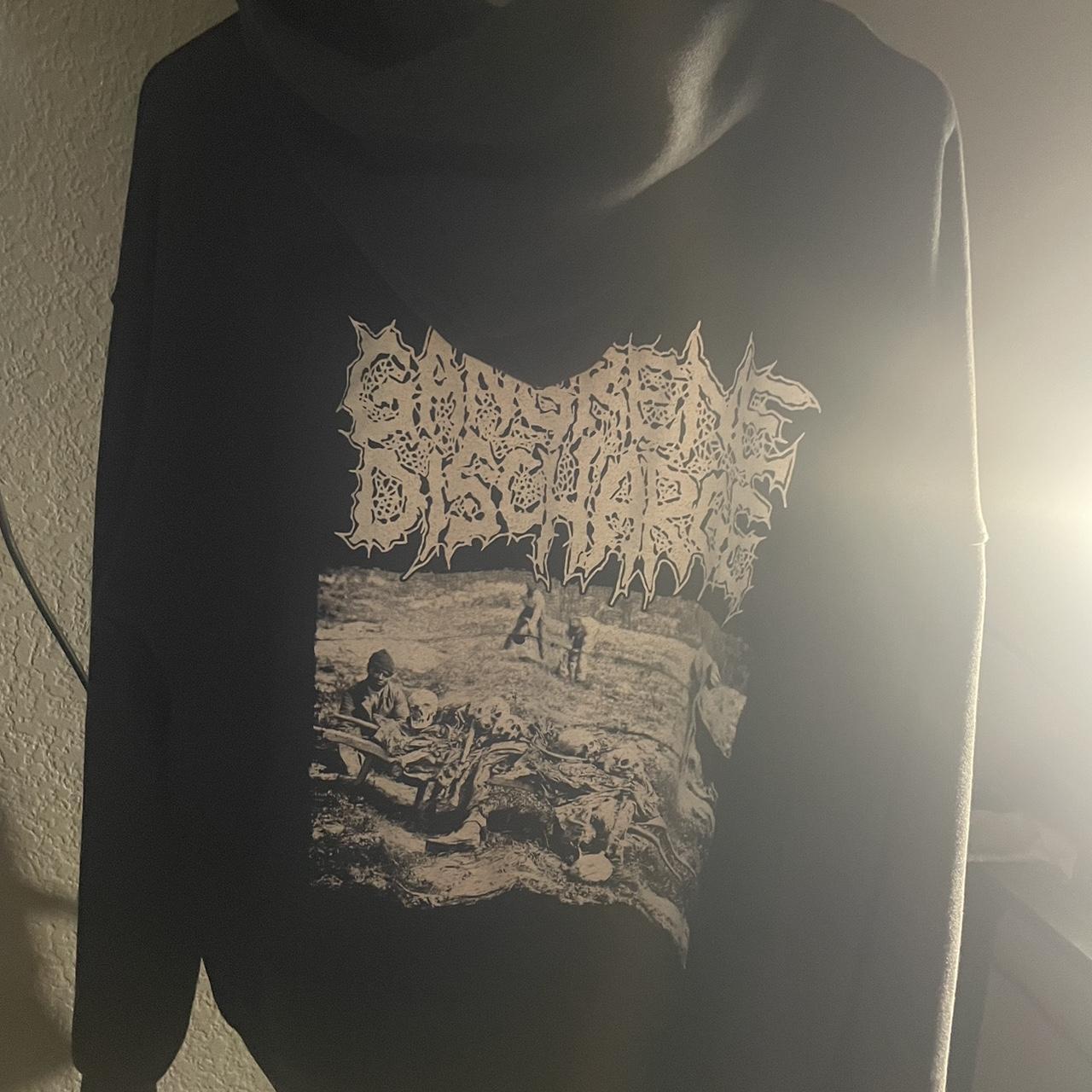 GANGRENE DISCHARGE back patch on black zip up... | Depop