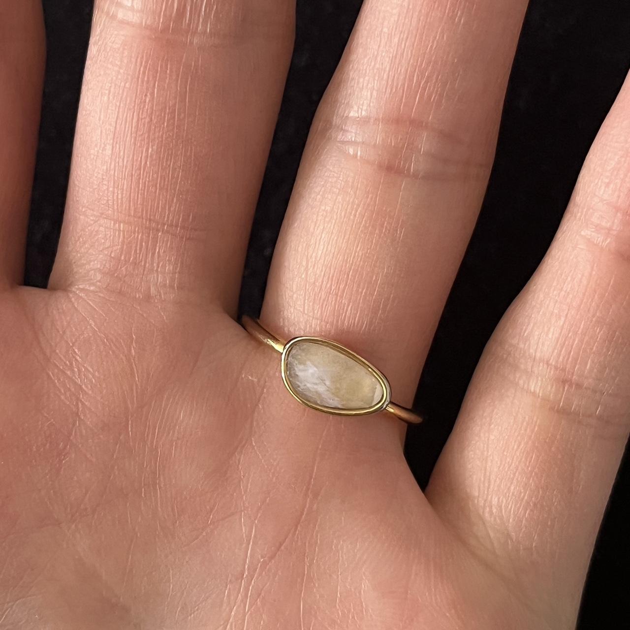 Gold plated pink natural stone ring - Depop