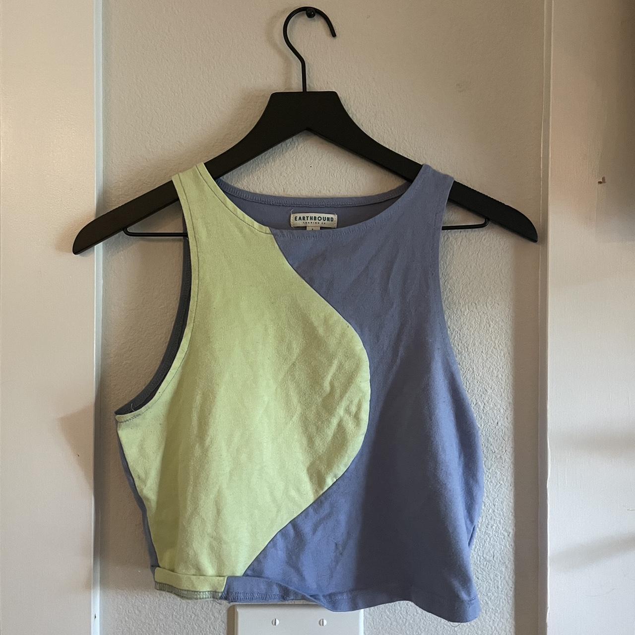 earthbound blue green tank swirl, split... - Depop