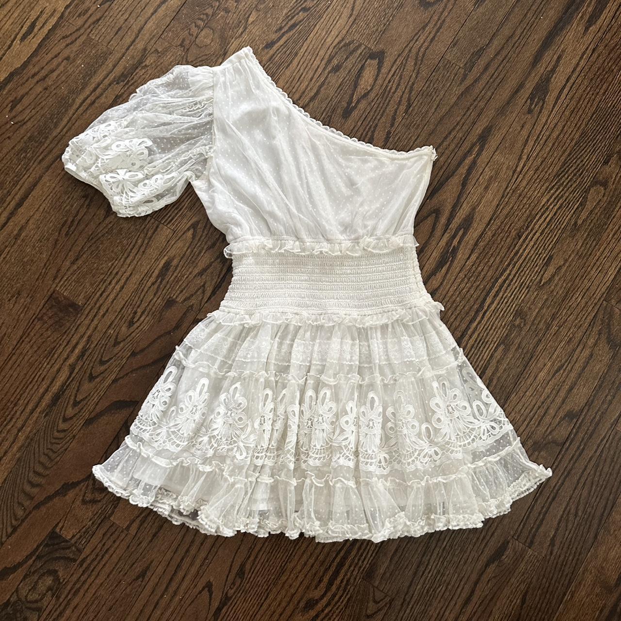 White lace Rococo Sand mini dress with off the... | Depop