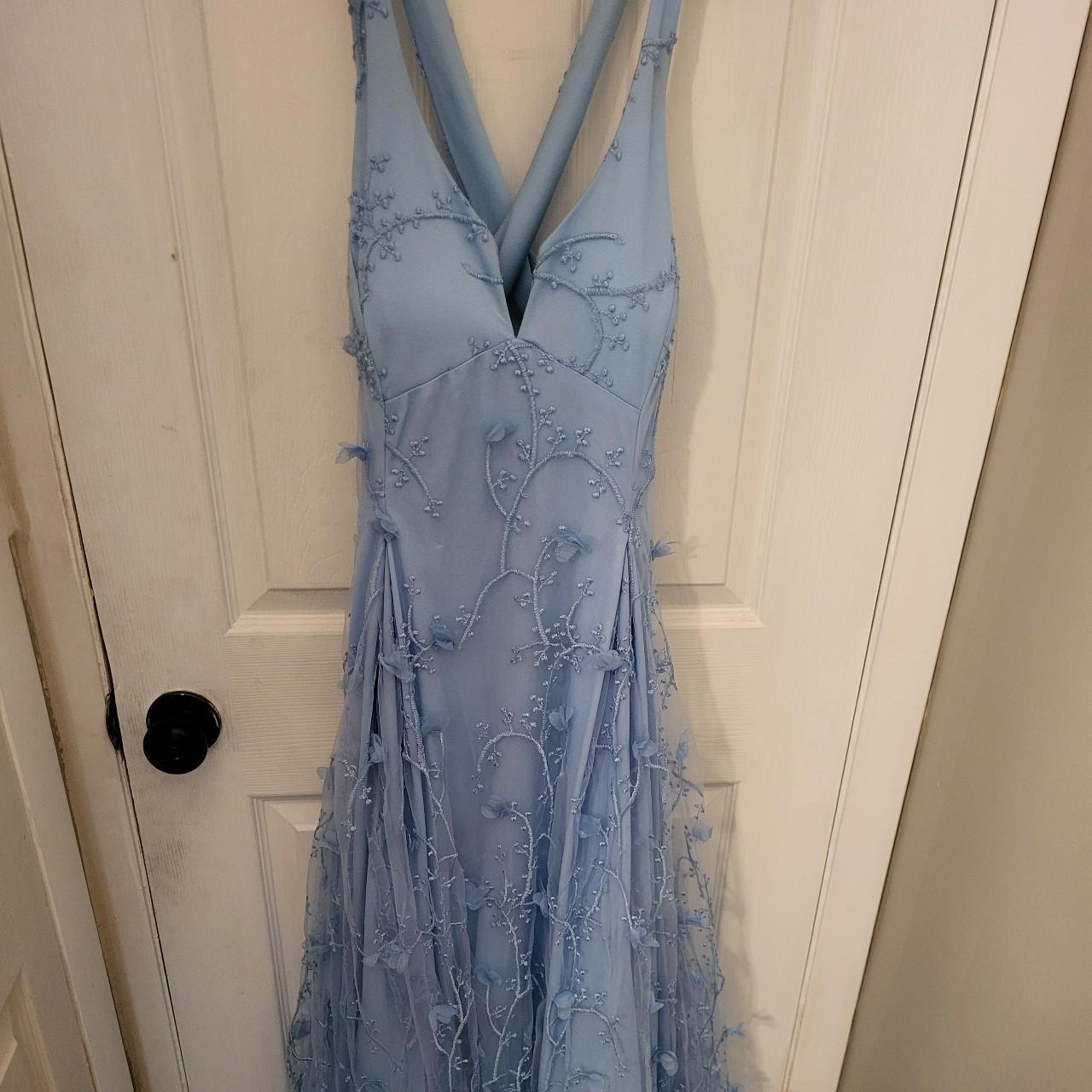 Formal prom light blue dress covered in tulle floral... - Depop