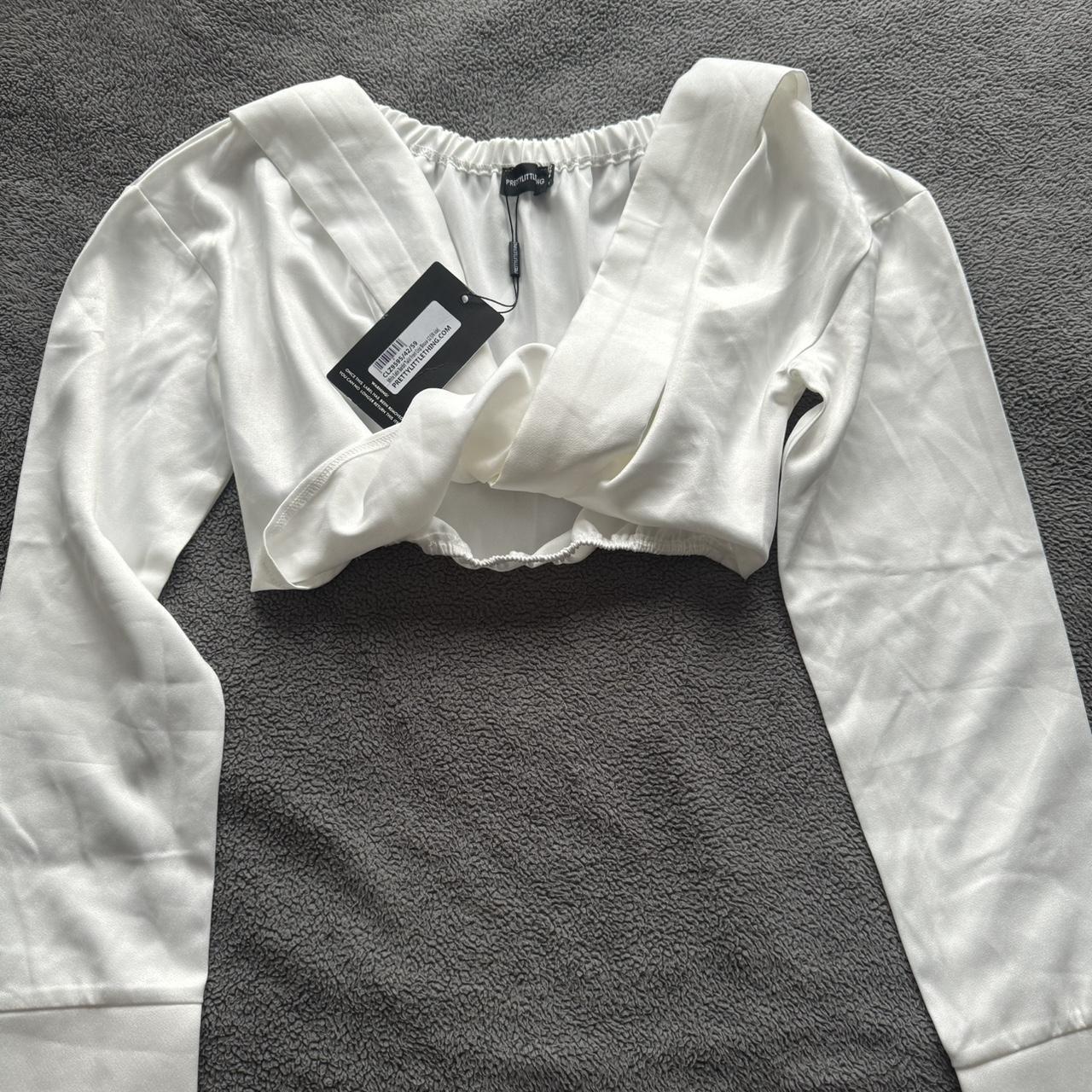 PLT satin white front cross crop top #plt... - Depop