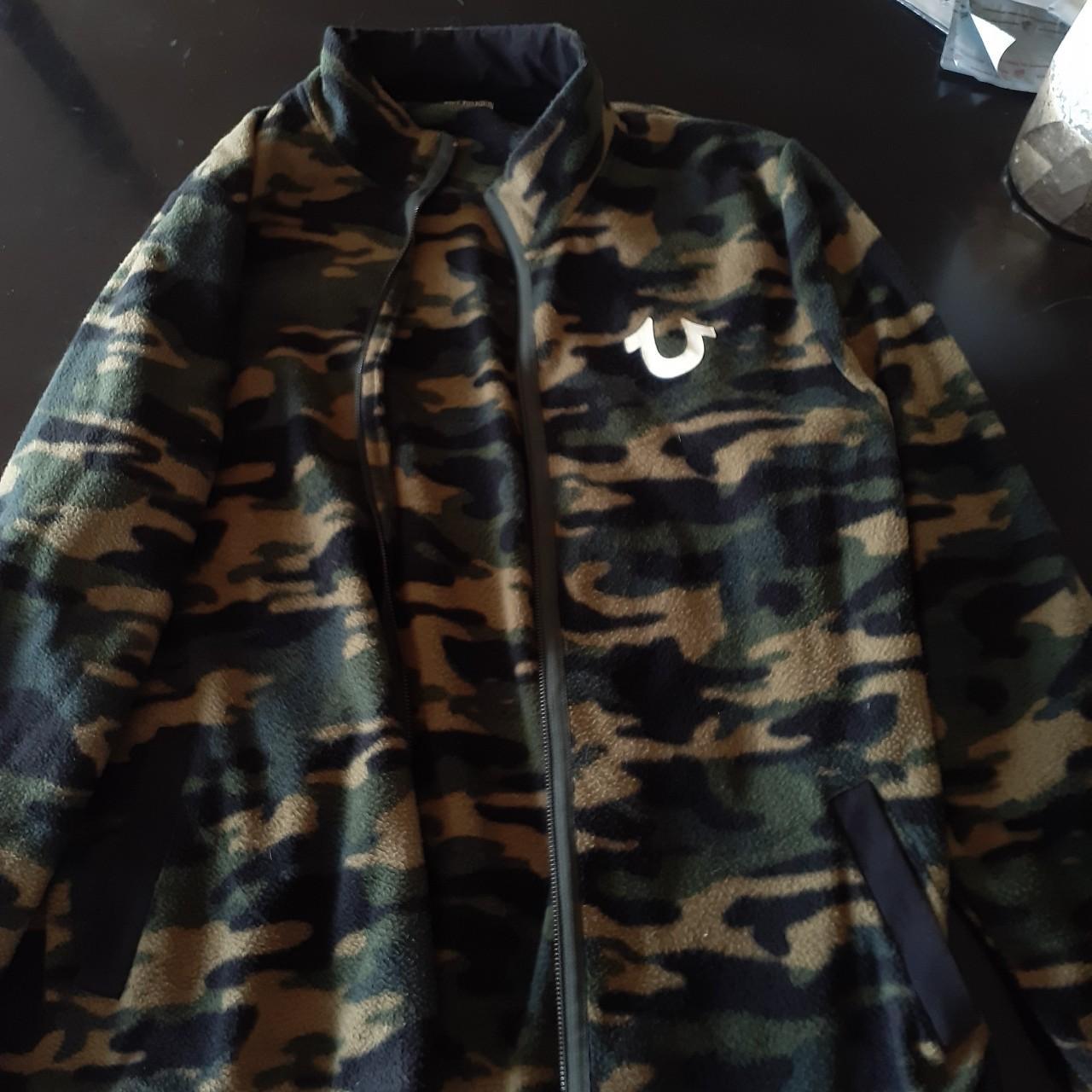 True religion camo fleece zip up jacket Size : XL... - Depop
