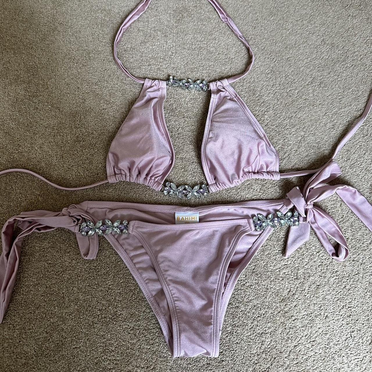Bahimi pale pink bikini with diamanté Size L top... - Depop