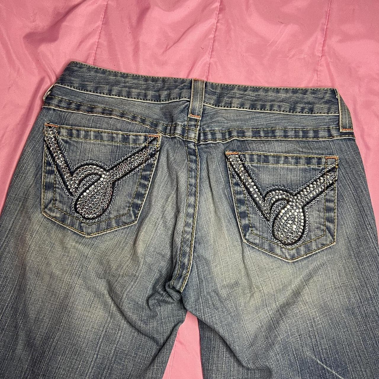 Bebe denim bell bottom flare rhinestone jeans 🩵... - Depop