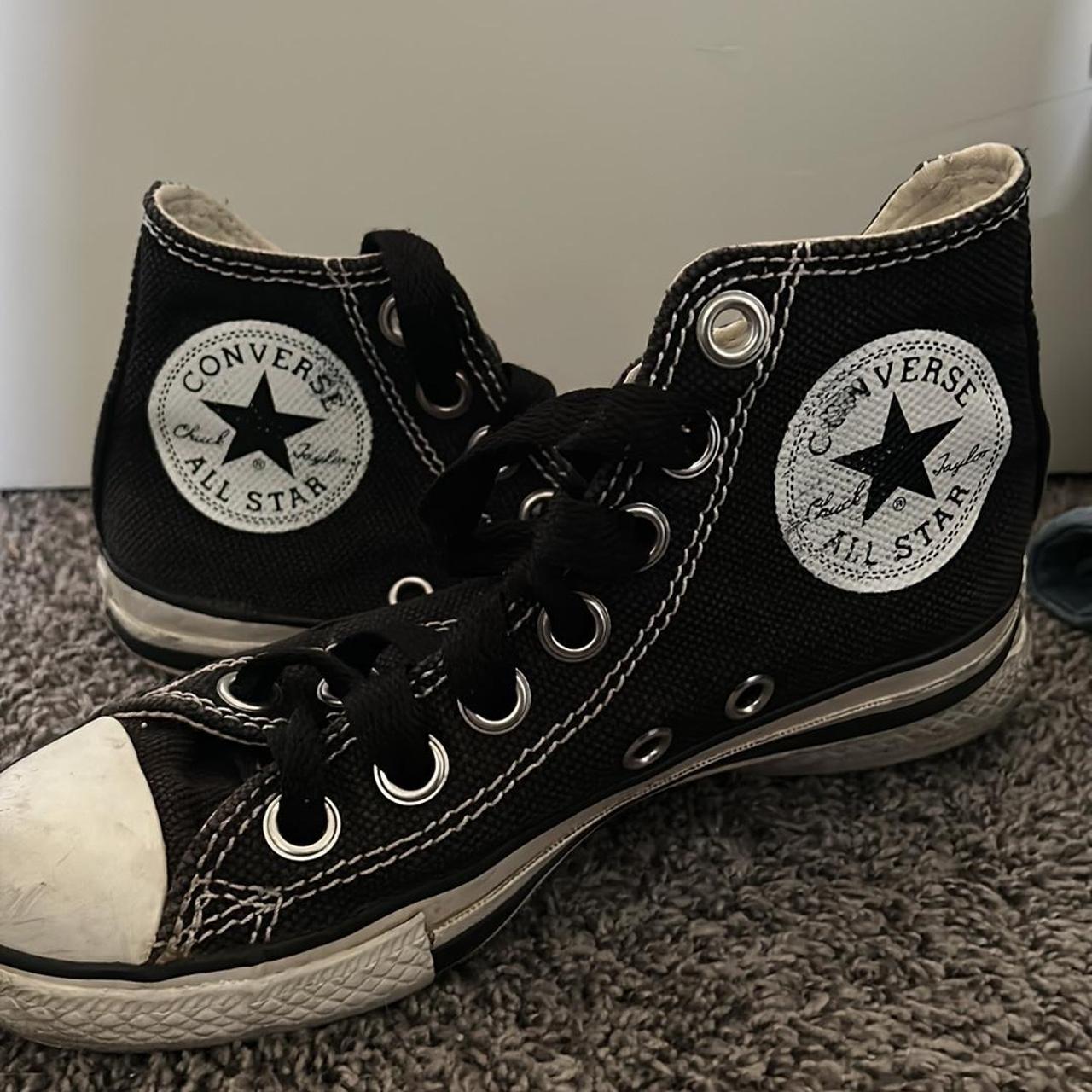black all star converse with black laces #converse - Depop