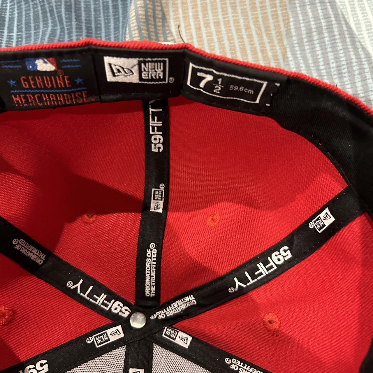 Red new era fitted hat size 71/2 brand new - Depop